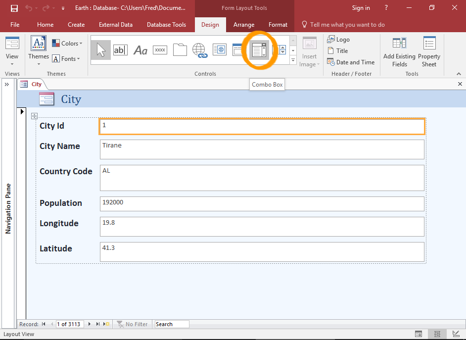 How to add a Lookup Control to a Form in Access 2016
