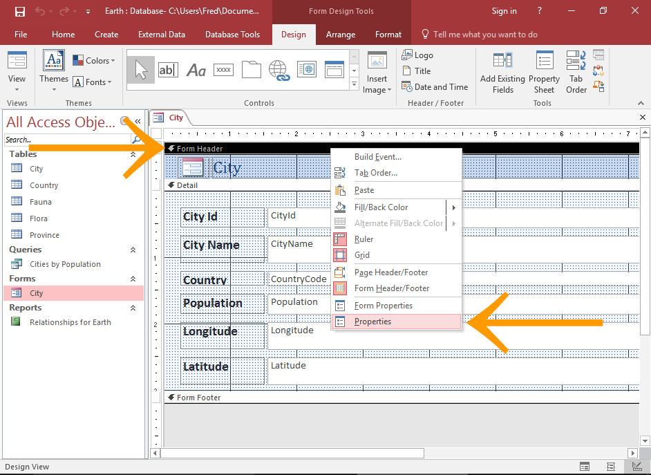 How to Change a Form Header's Background Color in Access 2016