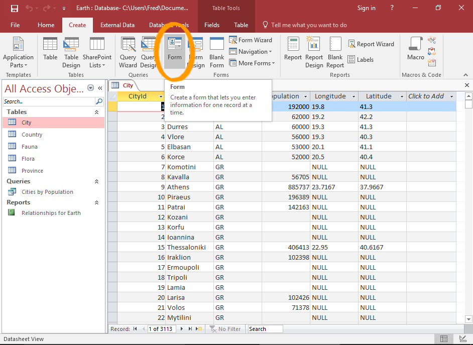 How to Create a Form from a Table in Access 2016