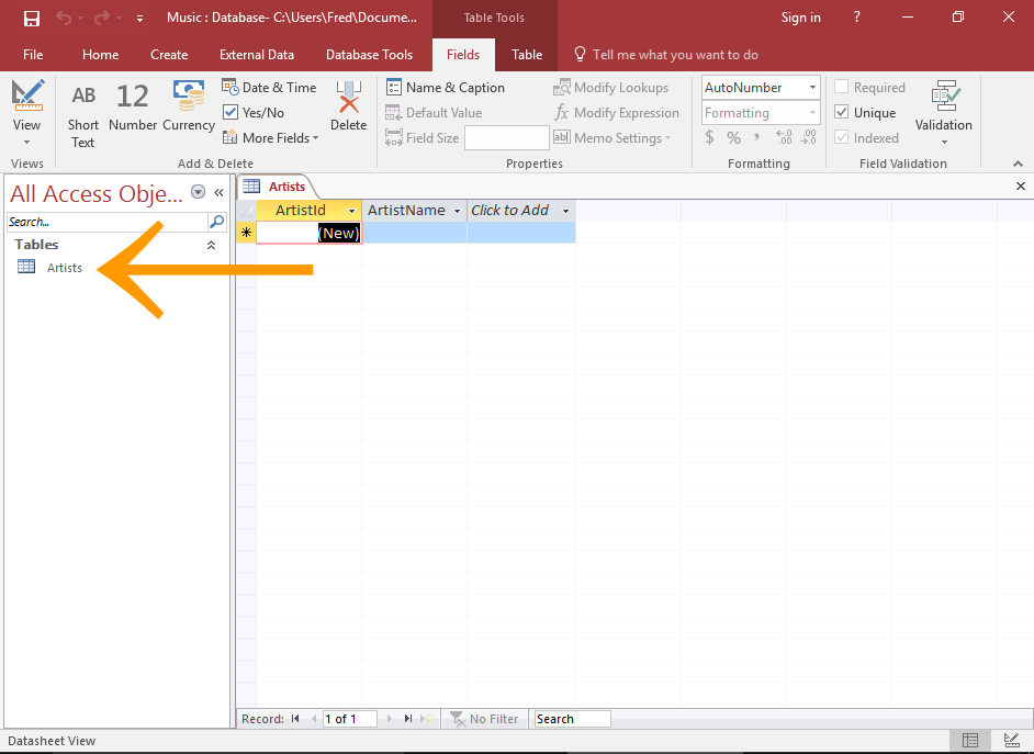 How to Create a Table in Datasheet View in Access 2016