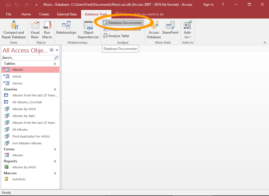 How to use the Database Documenter in Access