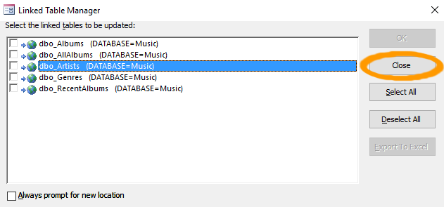 How to use the Linked Table Manager in Access 2016