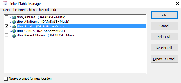 How to use the Linked Table Manager in Access 2016